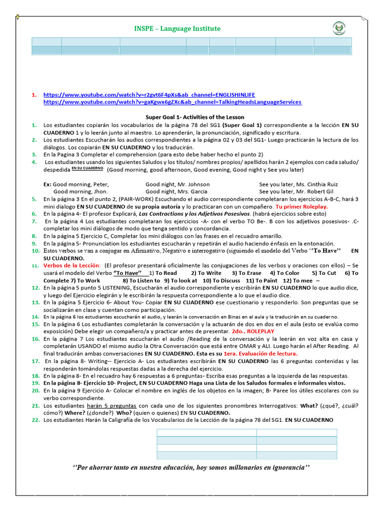Actividades de Inglés para Principiantes | PDF | Lingüística | Unidades ...