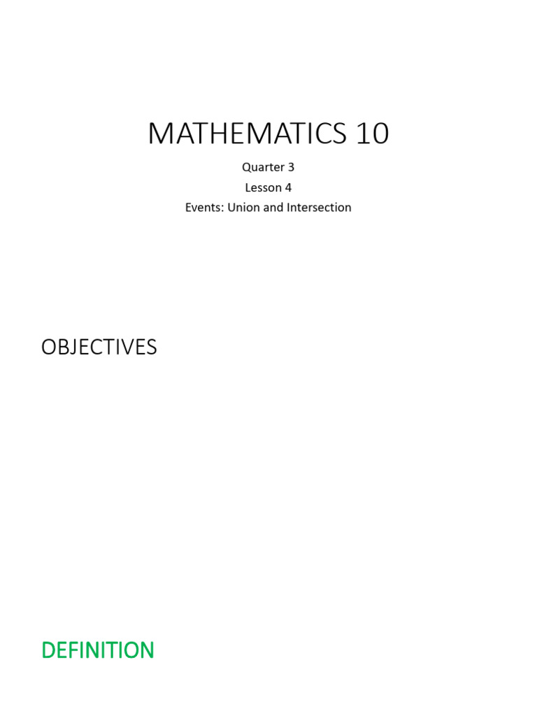 q3 Lesson 4 Events Union Intersection | PDF | Probability | Experiment
