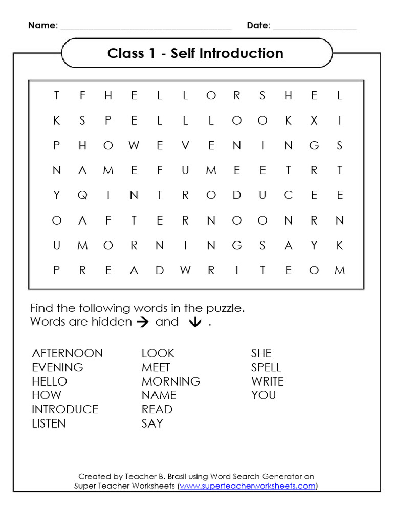 5th Year - Class 1 - Self Introduction | PDF | Word Search | Word Puzzles