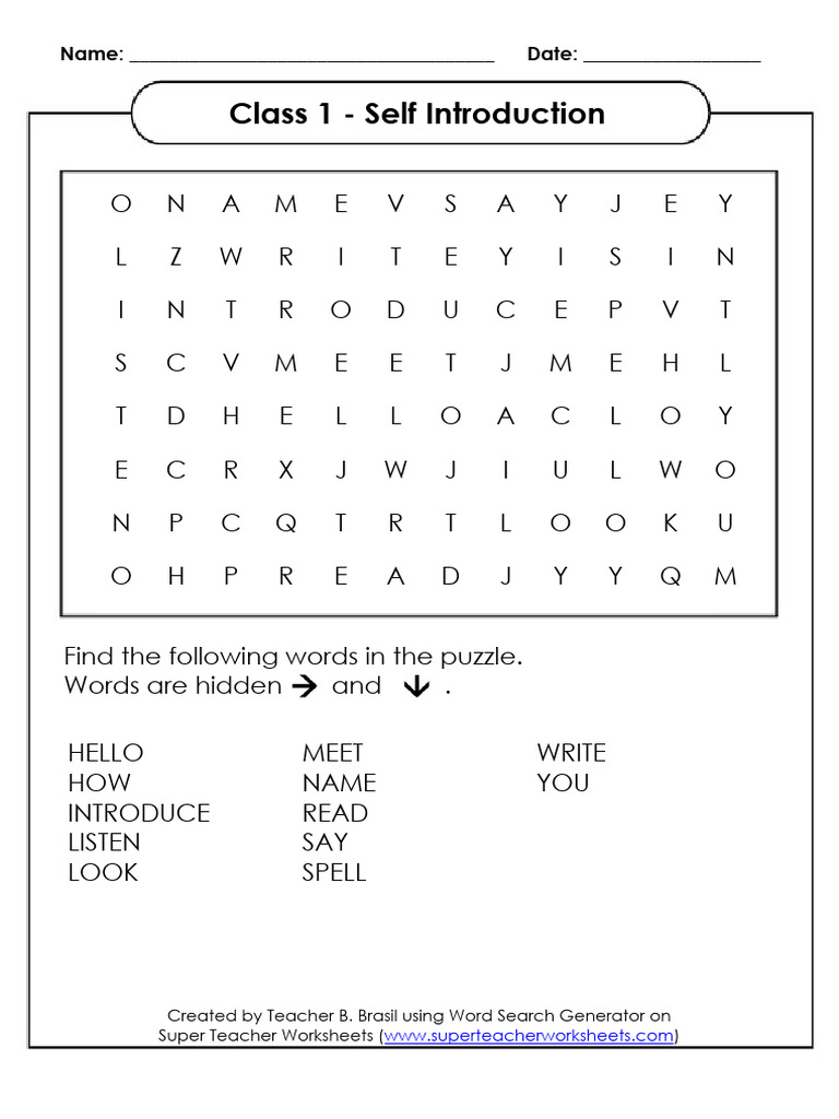 Super_Teacher_Worksheets_Class_1_-_Self_Introduction | PDF | Word ...