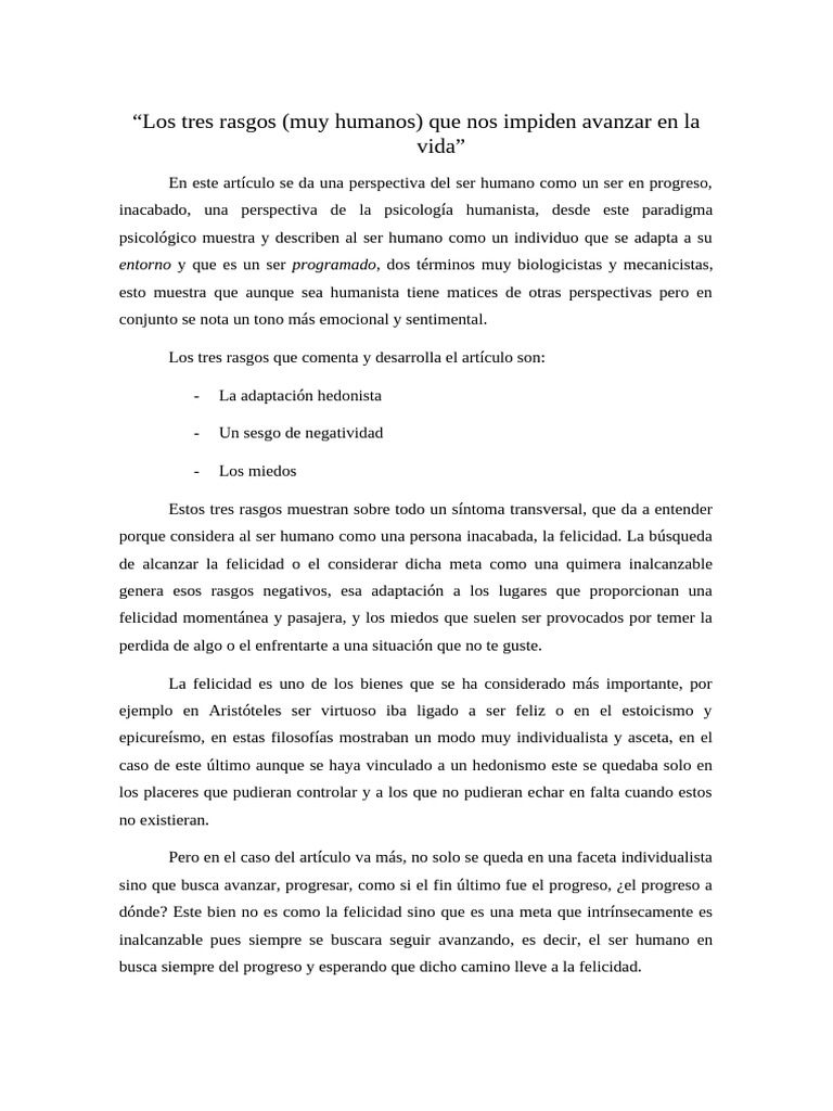 Los tres rasgos muy humanos que nos impiden avanzar en la vida | PDF ...
