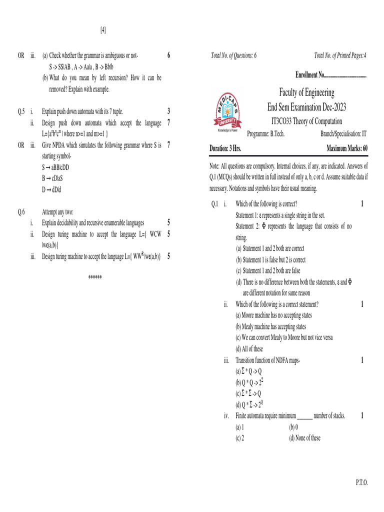 IT3CO33 Theory of Computation | PDF | Formalism (Deductive) | Applied Mathematics