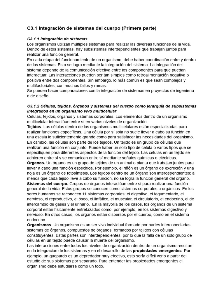 C3.1 Integración de Sistemas Del Cuerpo | PDF | Nervio | Neurona