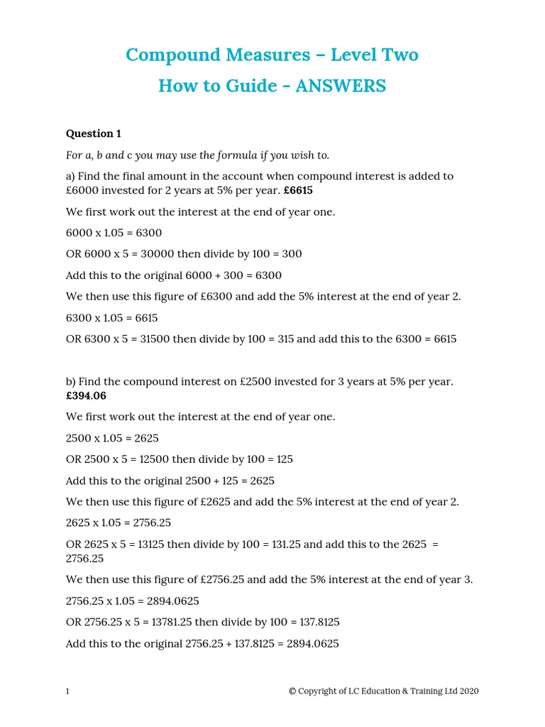 How To Guide Compound Measure L2 ANSWERS Version 2 | PDF | Interest ...