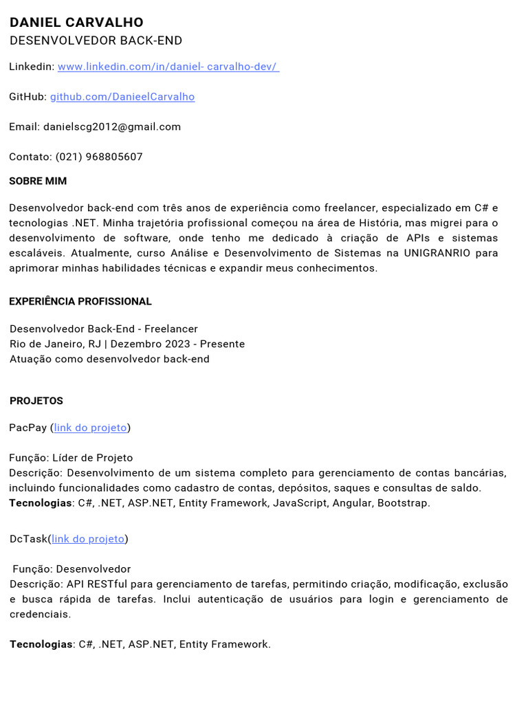 Curriculo Daniel Carvalho | PDF