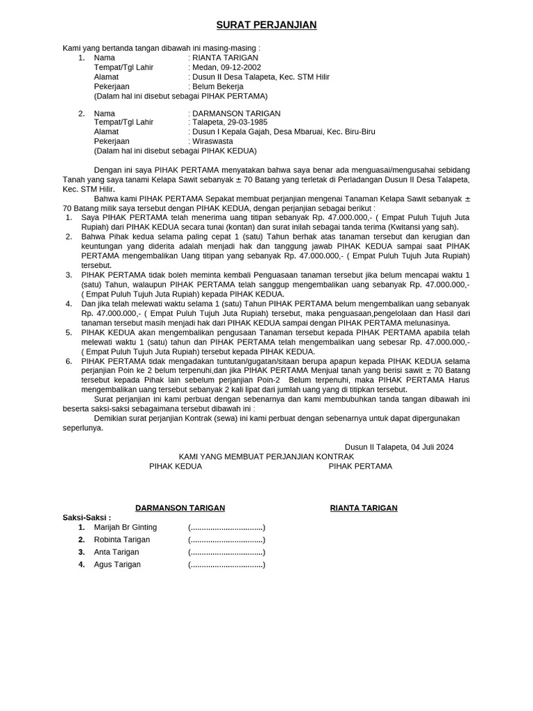 Surat Perjanjian | PDF