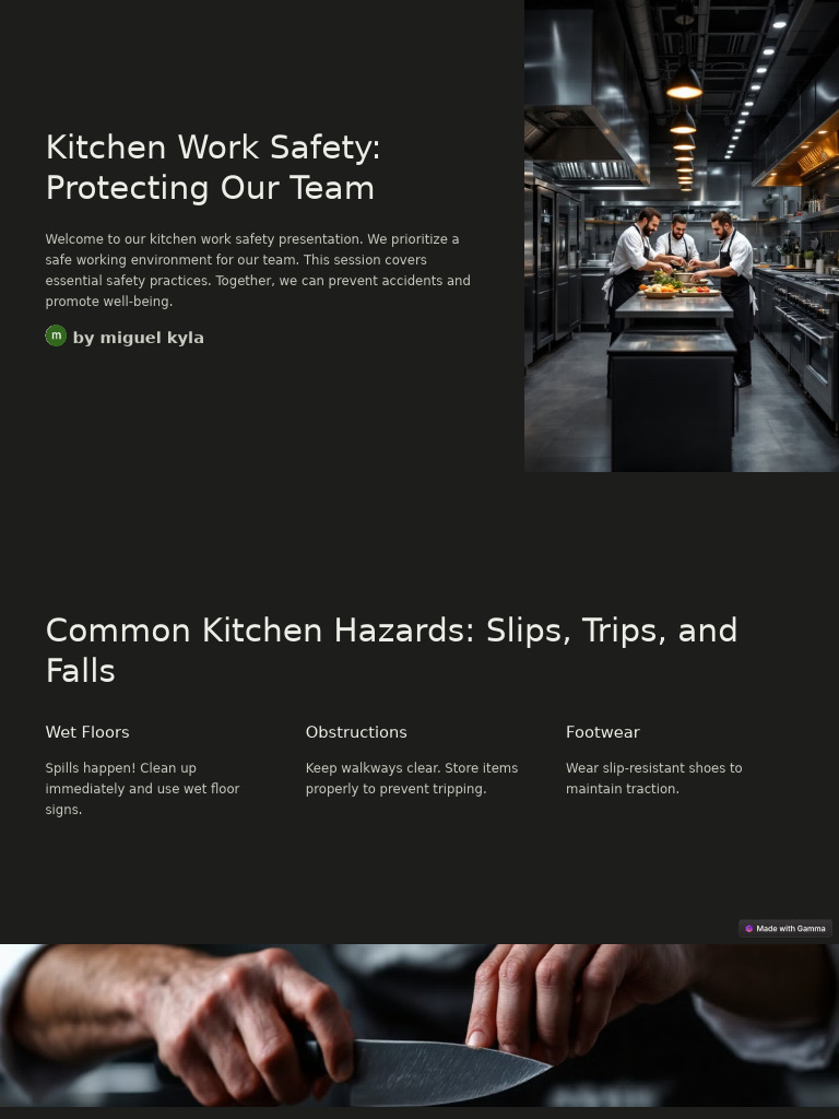 Kitchen Work Safety Protecting Our Team | PDF | Knife | Safety