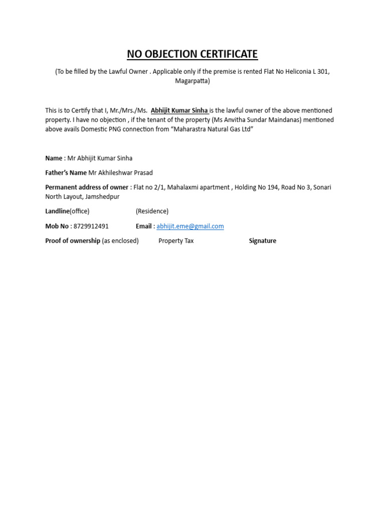 No Objection Certificate | PDF
