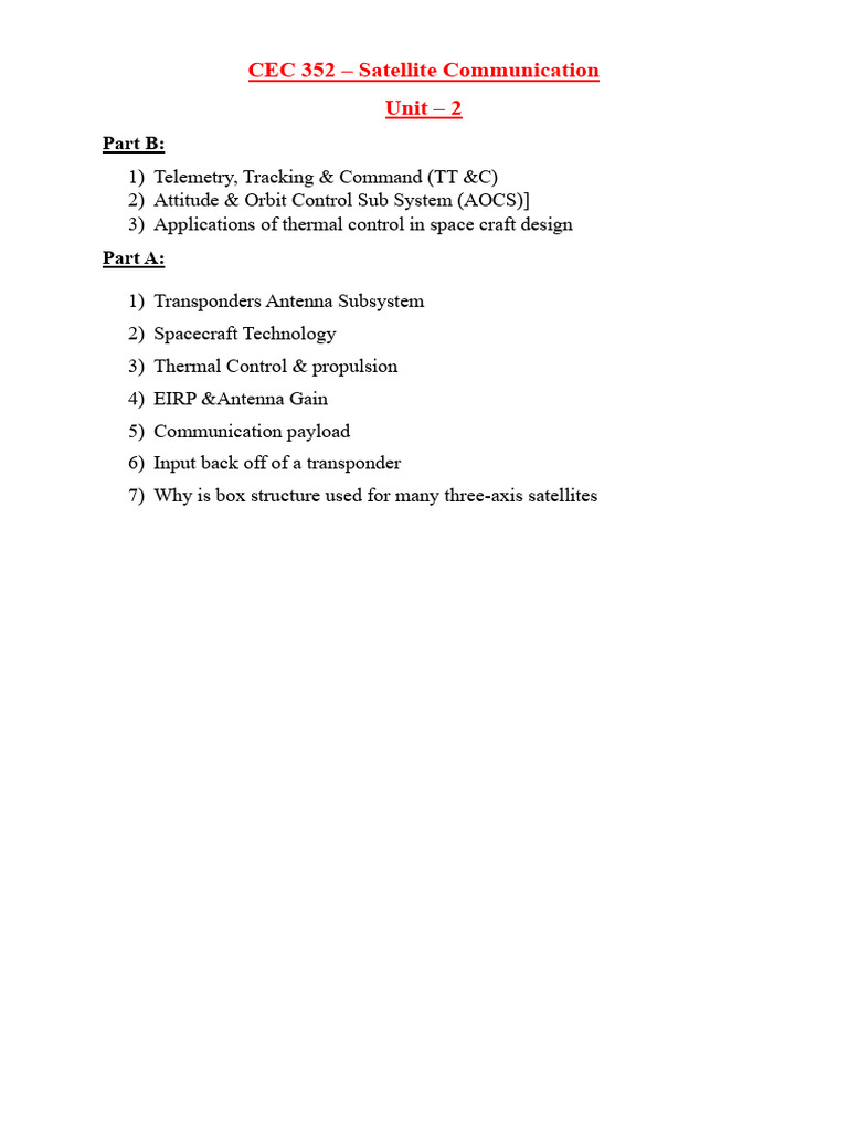Satellite Communication Unit 2 Important Questions | PDF