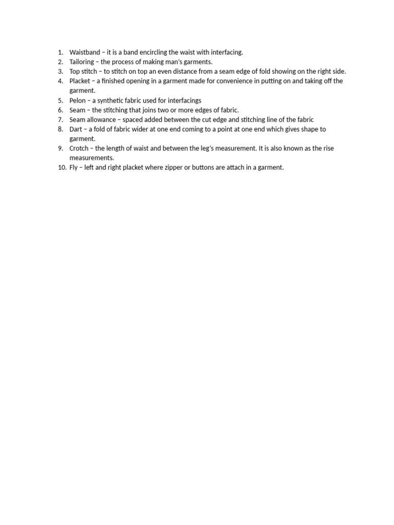 Definition For Mens Garments | PDF