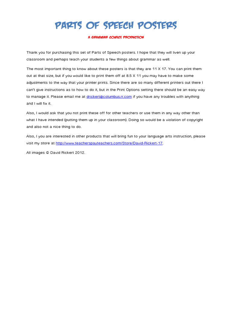 Parts of Speech Posters | PDF