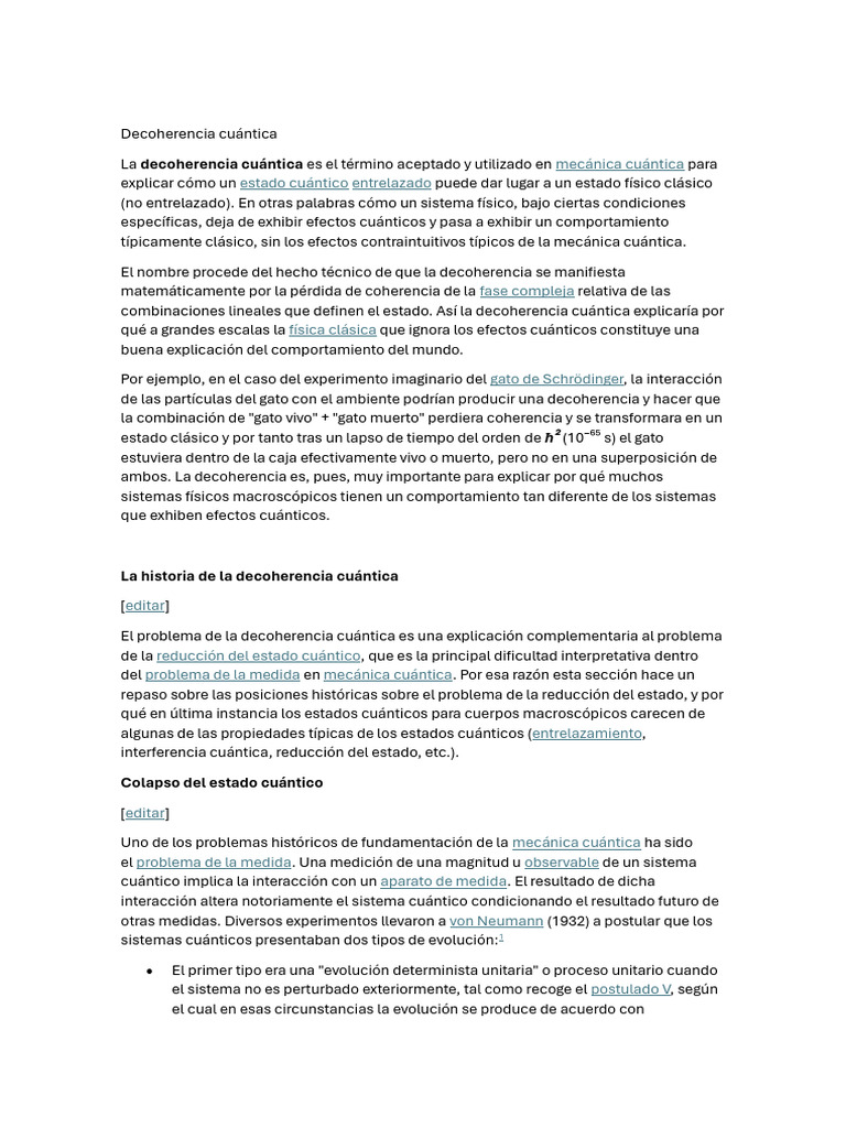 Decoherencia Cuántica: Conceptos Clave | PDF | Mecánica cuántica ...