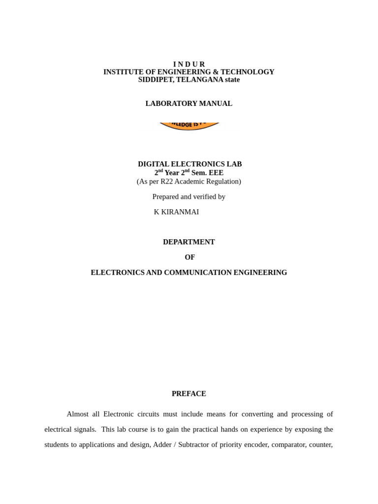 Digital Electronics LAB Manual New | PDF | Logic Gate | Electronic Circuits