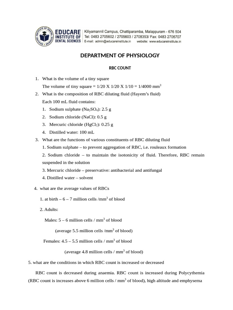 Hayem's Fluid Composition and Functions | PDF