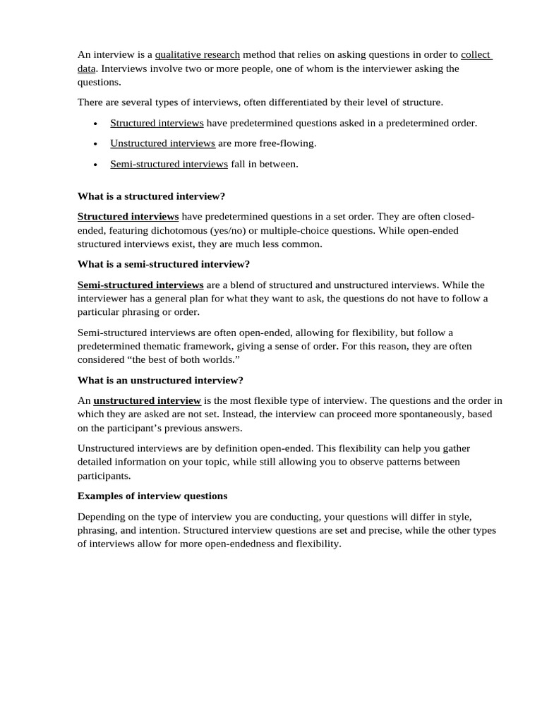 Types and Techniques of Interviews | PDF | Interview | Sampling ...