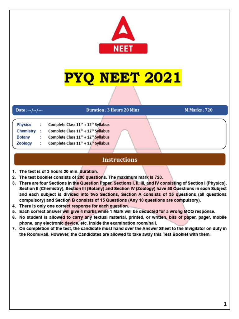 Previous Year Questions NEET 2021 | PDF | Polymerase Chain Reaction | Series And Parallel Circuits
