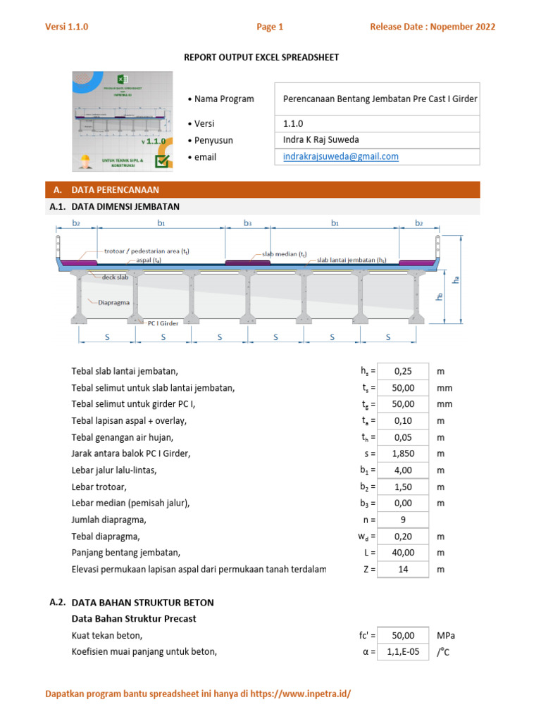 233154 - V1.1.0 - Perencanaan Bentang Jembatan PC I Girder (PDF) | PDF