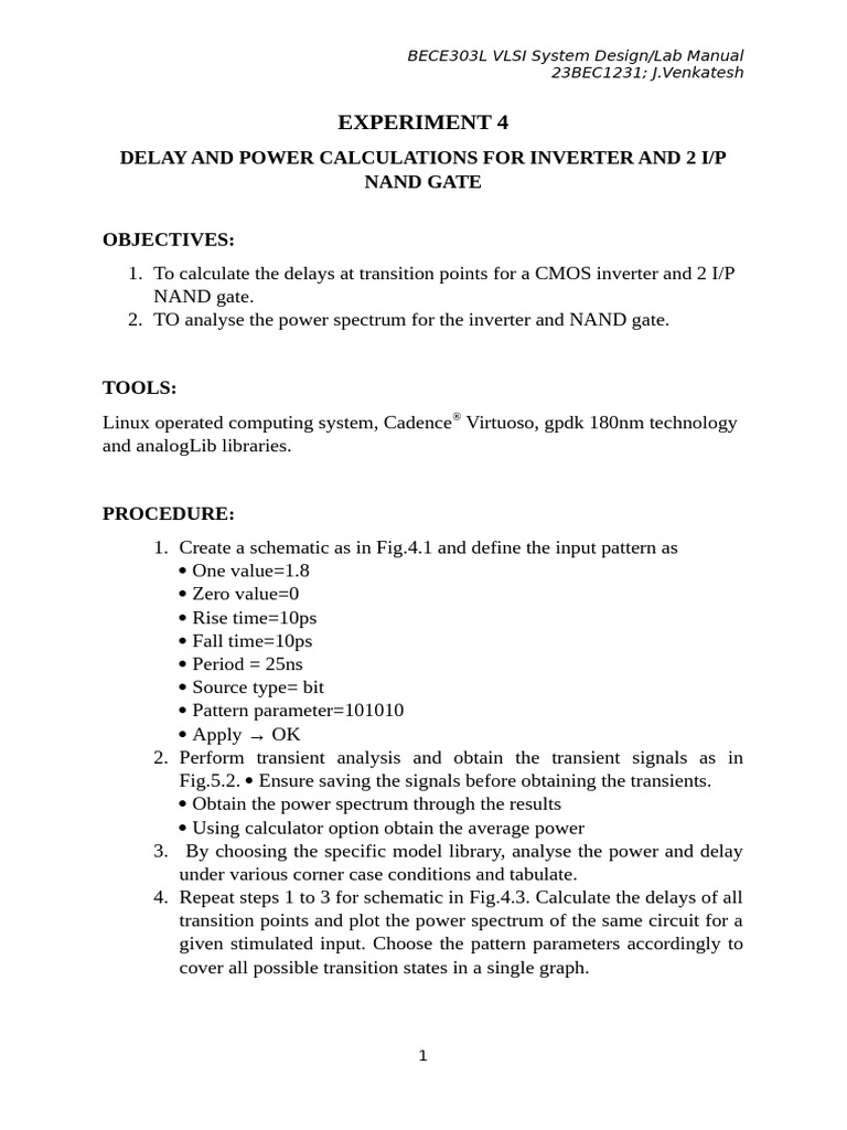 Inv NAND Delay Power 23BEC1231 | PDF | Cmos | Spectral Density