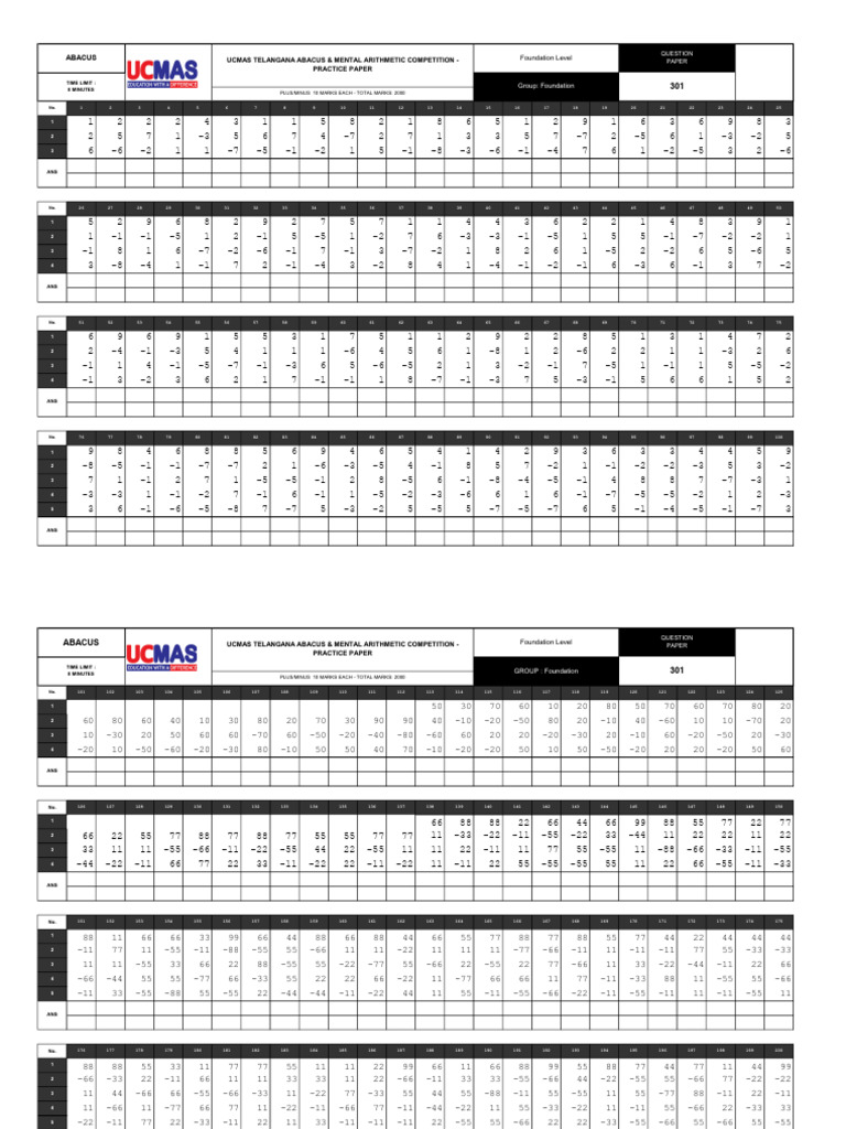 UCMAS Abacus Practice Paper | PDF