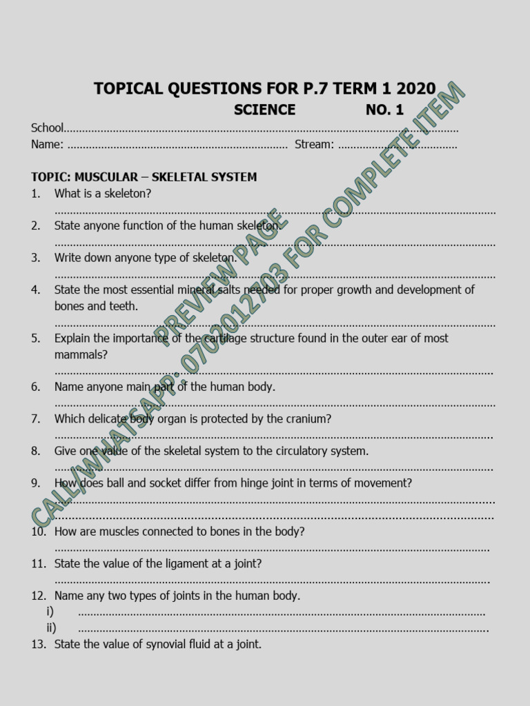 P.7 Science Questions: Muscular-Skeletal, Electricity, Energy | PDF ...