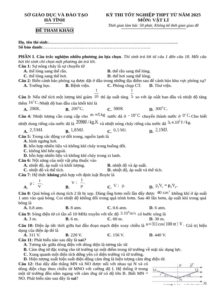 001 - Vat Li - de Tham Khao TN 2025 | PDF
