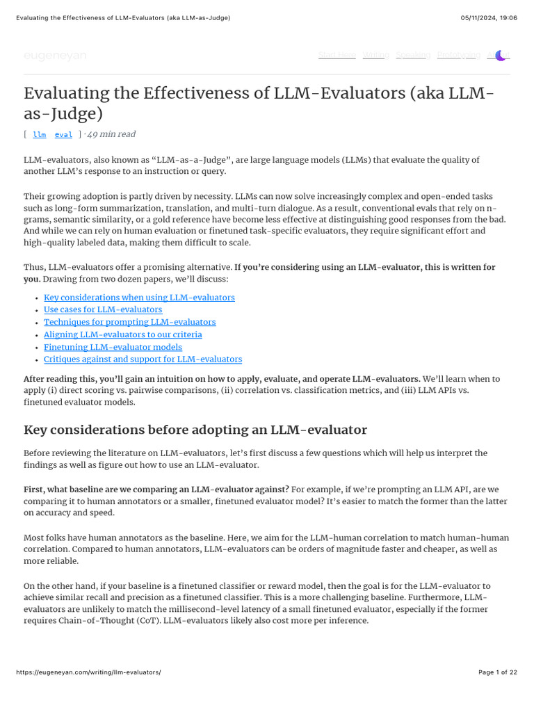 Evaluating the Effectiveness of LLM-Evaluators (aka LLM-as-Judge) | PDF | Artificial ...