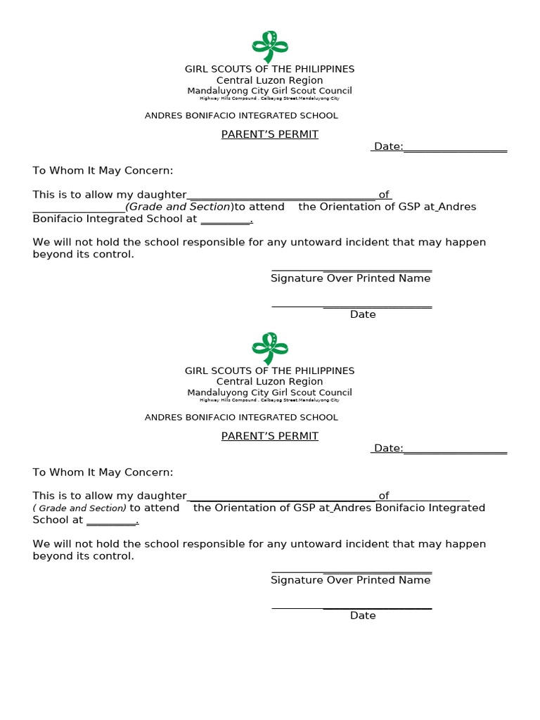 GSP PermitAttendanceRegis | PDF | Girl Guiding And Girl Scouting | Scouting