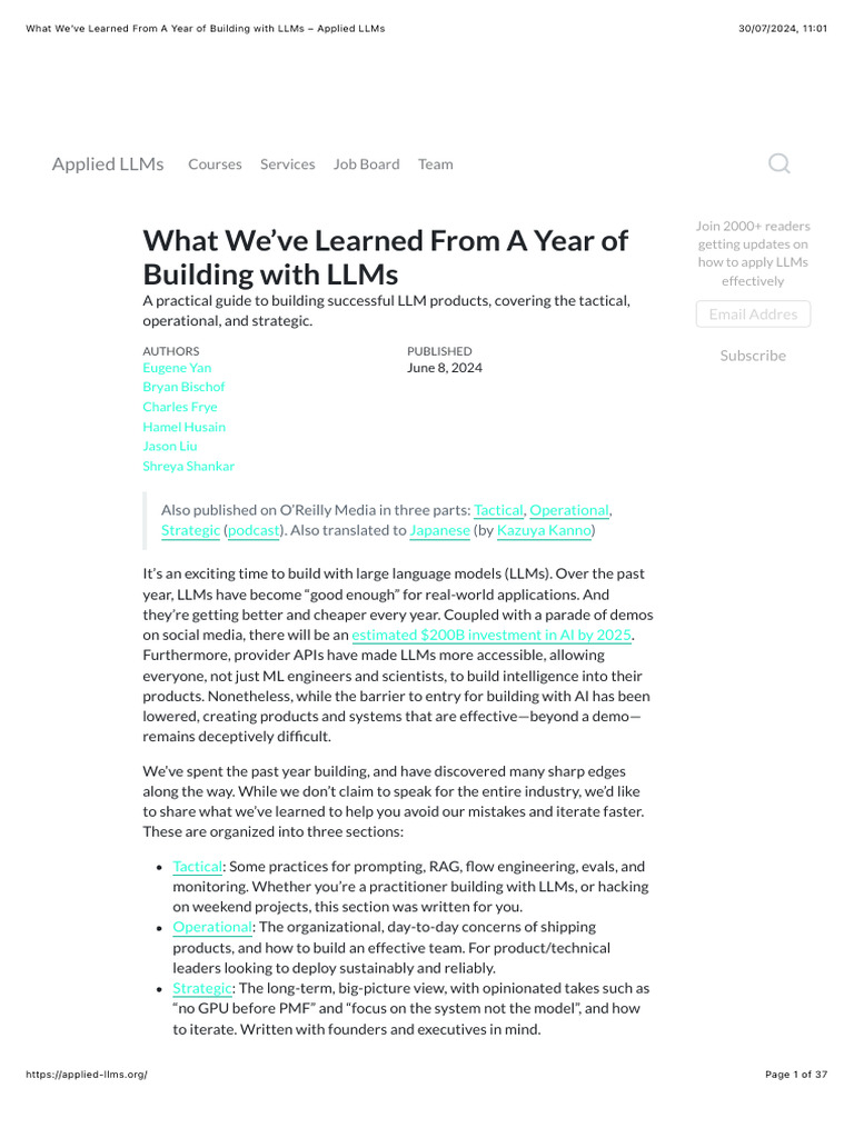 What We've Learned From A Year of Building With LLMs - Applied LLMs | PDF | Computing