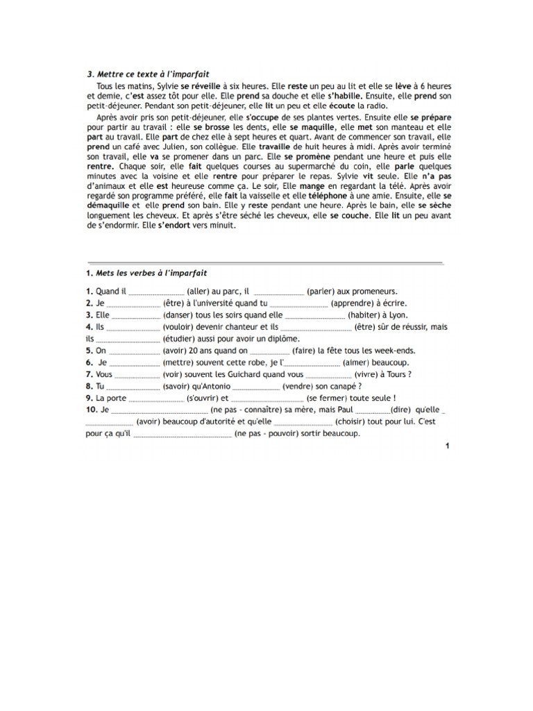 Devoir 2 - Imparfait | PDF