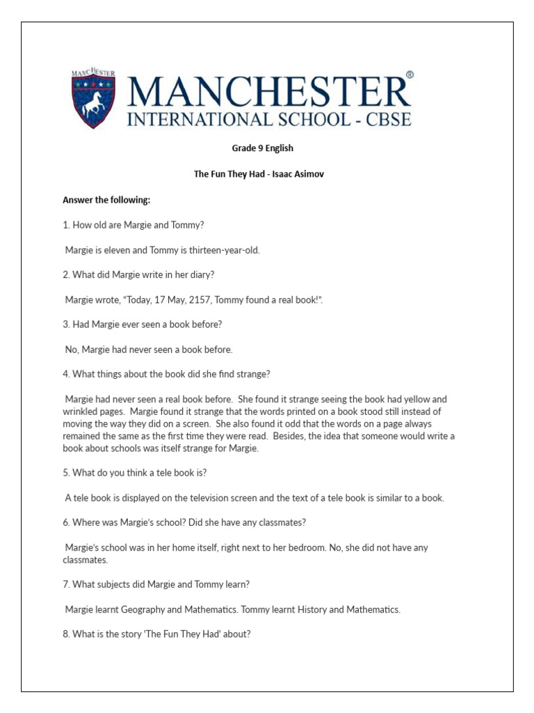 The Fun They Had - Isaac Asimov 1 | PDF | Books | Homework