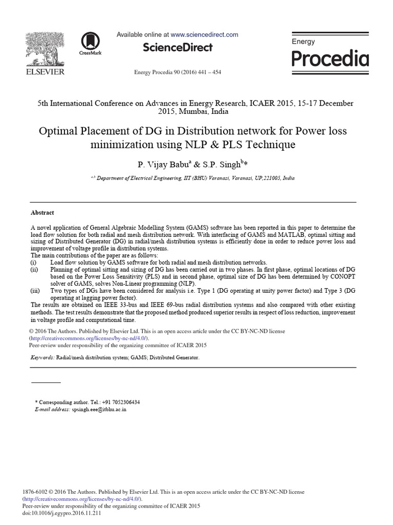 Optimal Placement of DG in Distribution Network For Power Loss ...