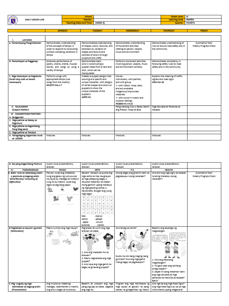Q4 - Mapeh - DLL - Week 4 | PDF