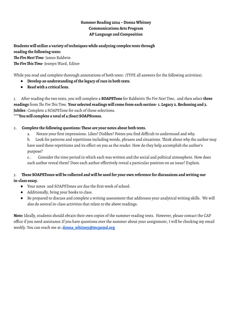 AP Language Summer Reading 2024 | PDF | Learning | Communication