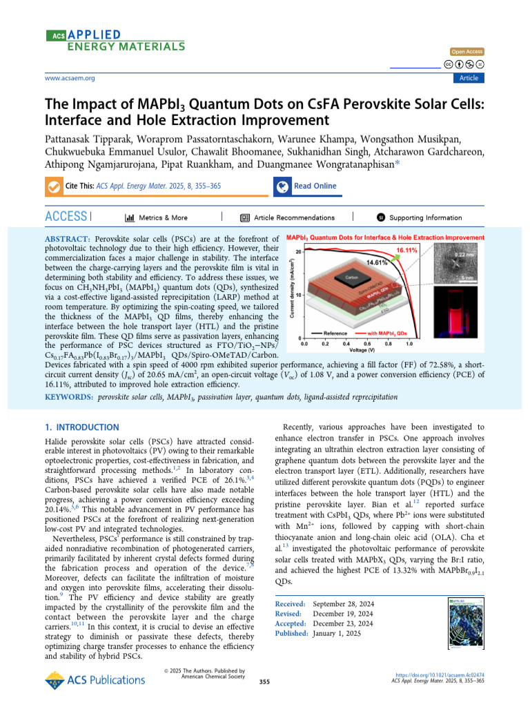 Enhancing Perovskite Solar Cells with MAPbI3 QDs | PDF | Solar Cell | Scanning Electron Microscope