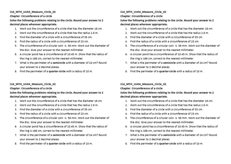 CL6 MTH Unit4 Measure Circle 02 | PDF | Circle | Significant Figures