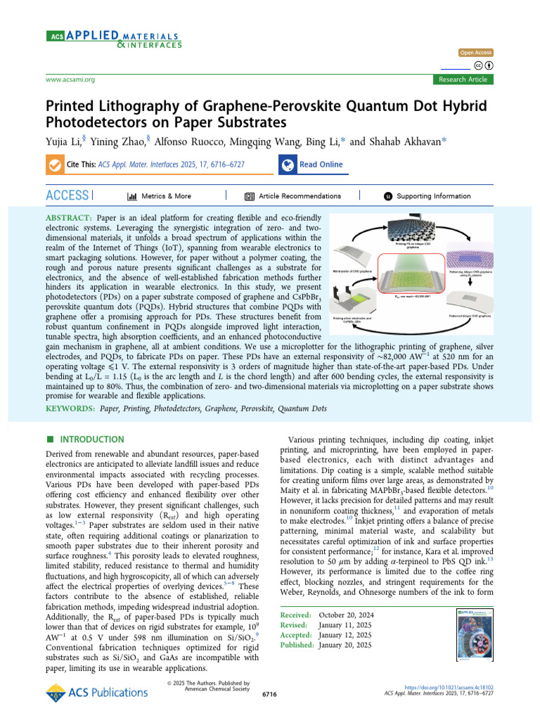 2025, Applied Materials & Interfaces, ACS, Yujia Li | PDF | Graphene ...