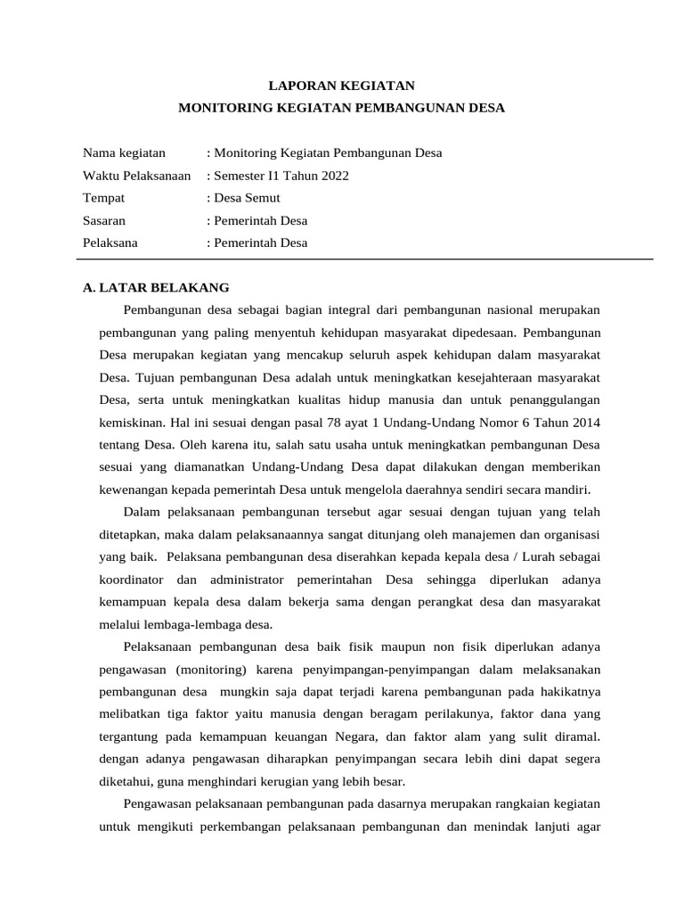 LAPORAN KEGIATAN Monev Semut | PDF
