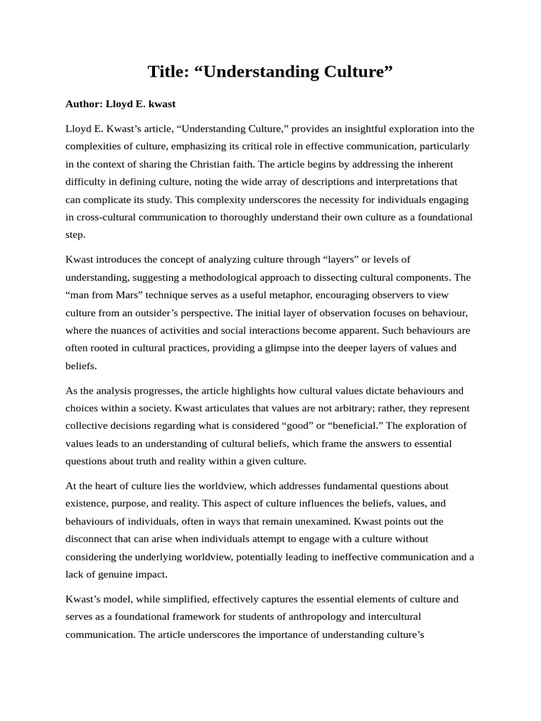 Understanding Culture Pdf Cross Cultural Communication Communication