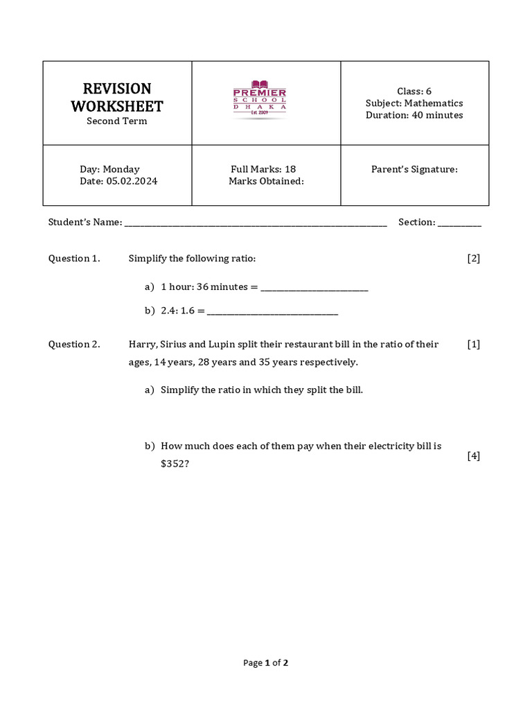 CL6 - MTH - Unit1 - Numbers - Revision Worksheet - 02 | PDF