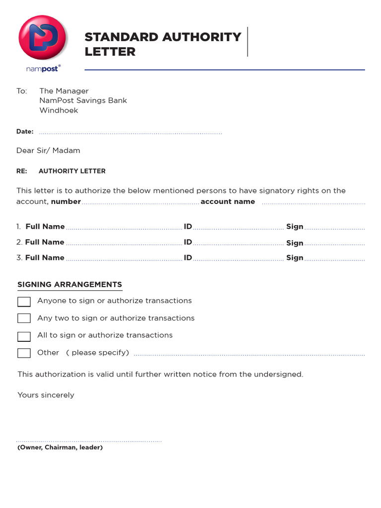Signatory Authority Letter Template | PDF