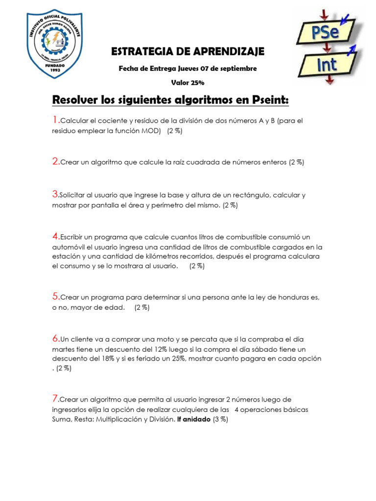 Guia Algoritmos Pseint III Parcial | PDF | Algoritmos