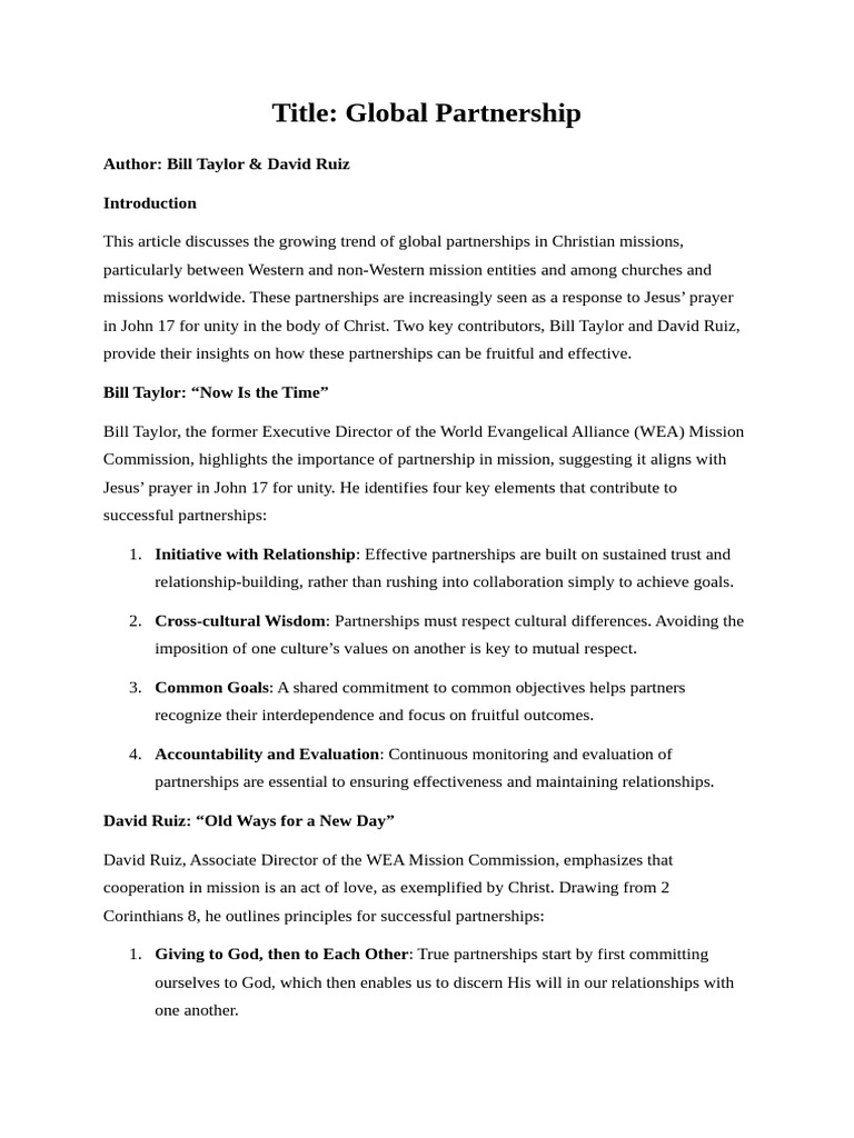 Global Partnership Pdf Partnership Love