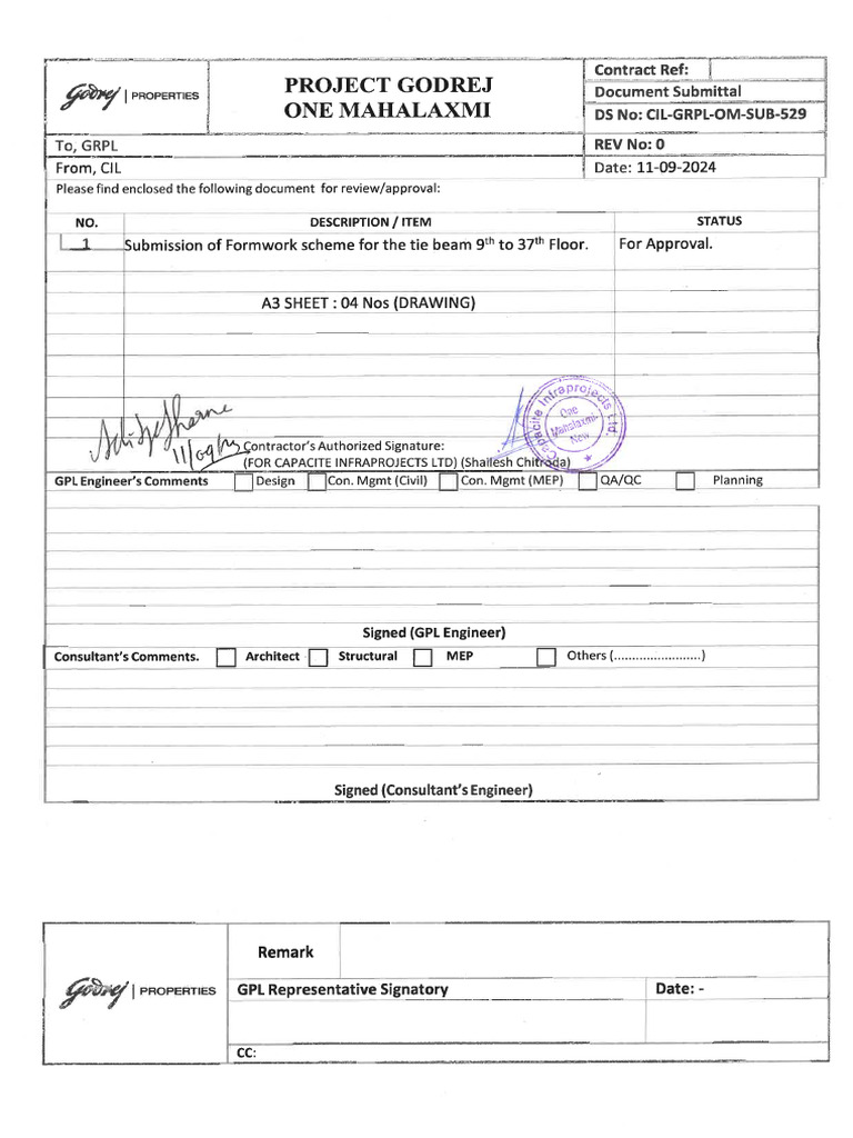 SUB-529-Submission of Formwork Scheme For The Tie Beam 9th To 37th ...