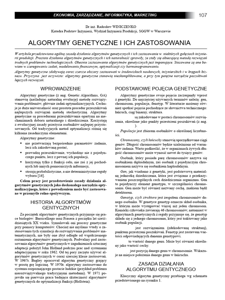 Algorytmy Genetyczne I Ich Zastosow | PDF