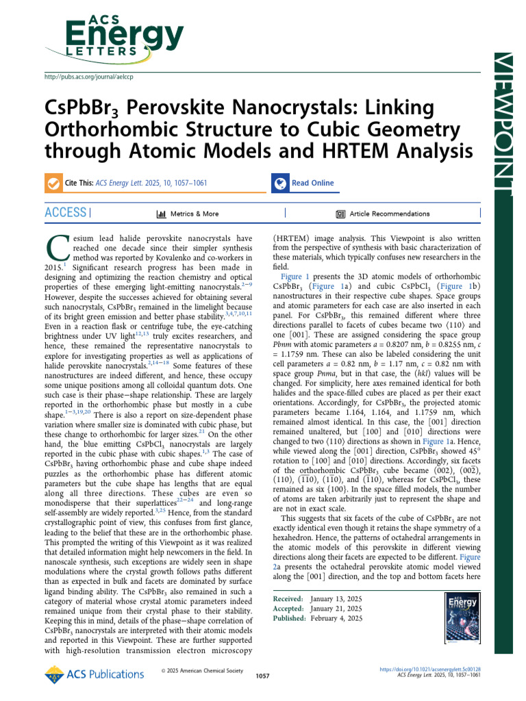 CsPbBr3 Nanocrystals: Phase-Shape Correlation | PDF | X Ray Crystallography | Crystal