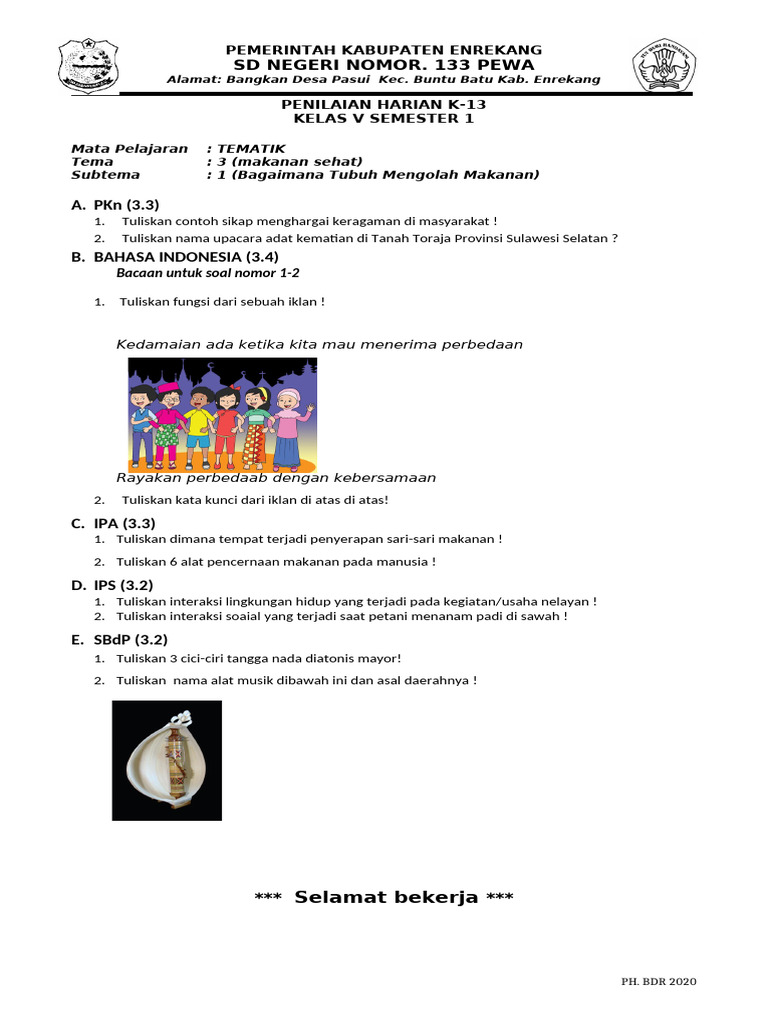 Soal PH Tema 3 Subtema 1 | PDF