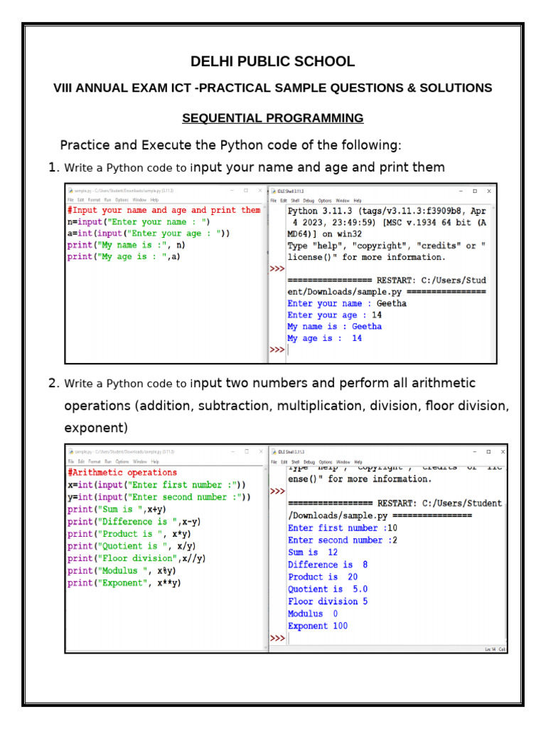 Annual Exam Viii Ict Practical Revision Questions | PDF | Area | Python (Programming Language)