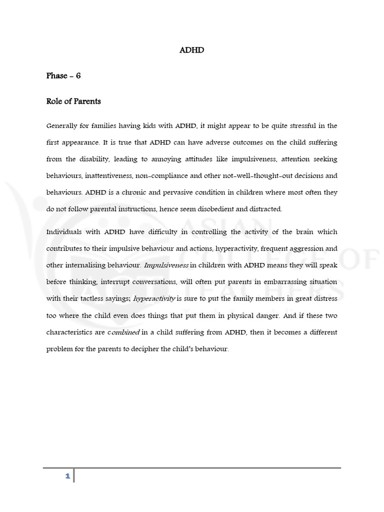 ADHD_Phase_6_Role_of_family | PDF | Attention Deficit Hyperactivity Disorder | Parenting