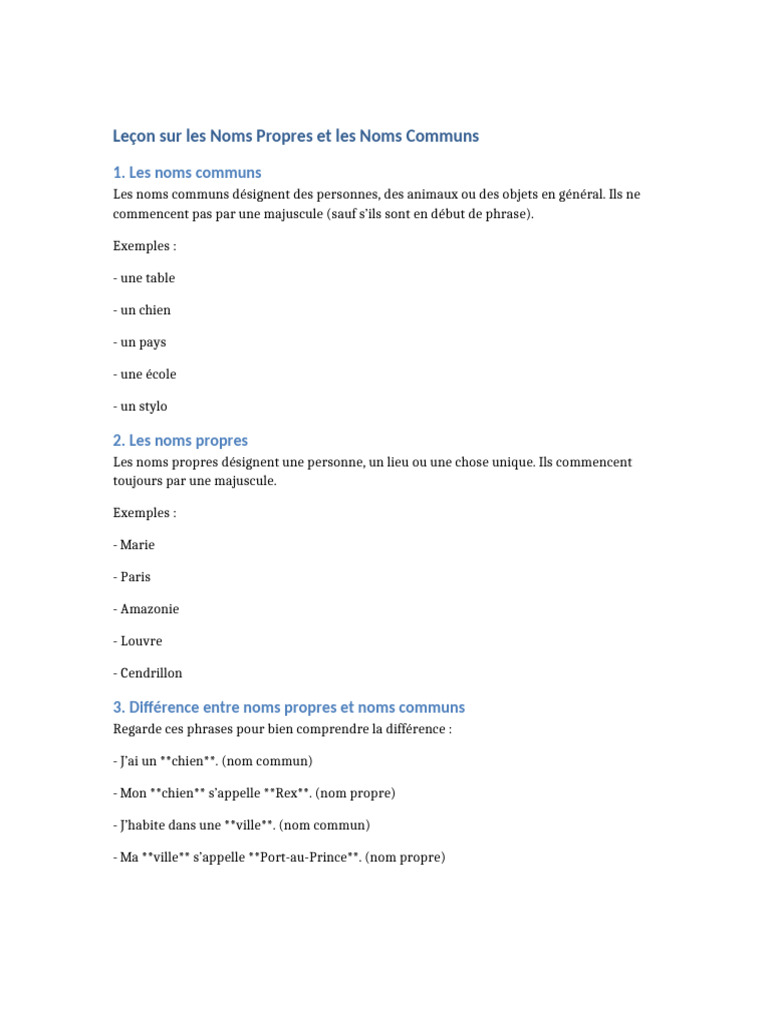 Noms Propres et Communs en CE2 | PDF