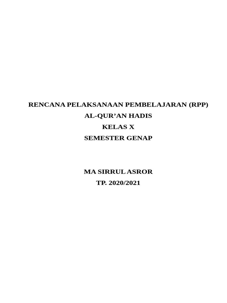 RPP Qurdis Kelas X Genap 2020-2021 | PDF